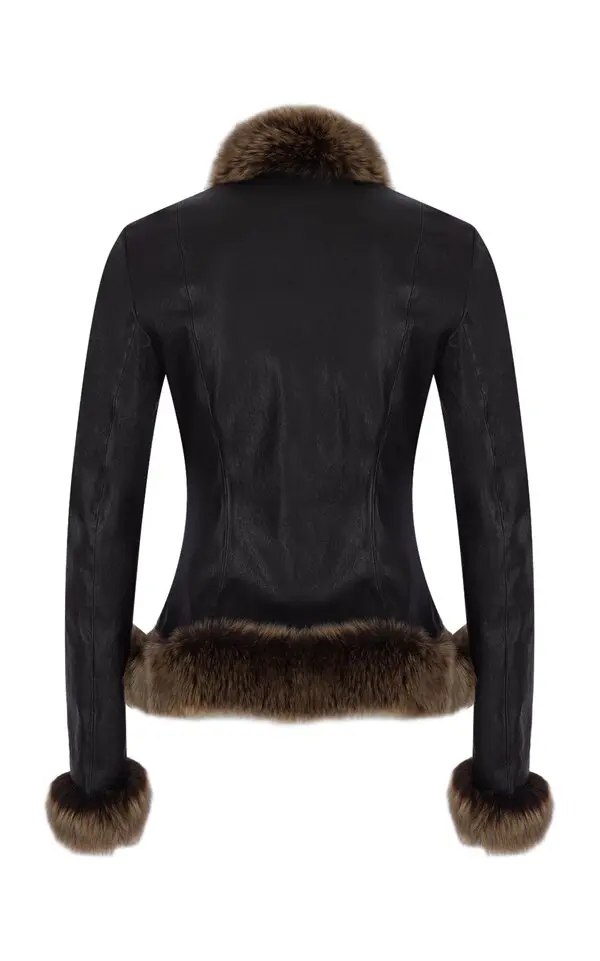 Zeynep Arçay Stretch Leather Fur-trimmed Blazer