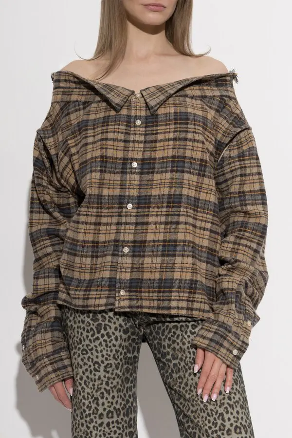 R13 Cotton Off-shoulder Shirt - Brown