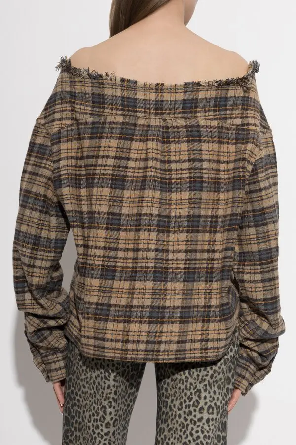 R13 Cotton Off-shoulder Shirt - Brown