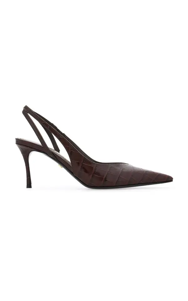 FERRAGAMO Dafne Alligator-embossed Calfskin Leather Slingback Pumps - Brown