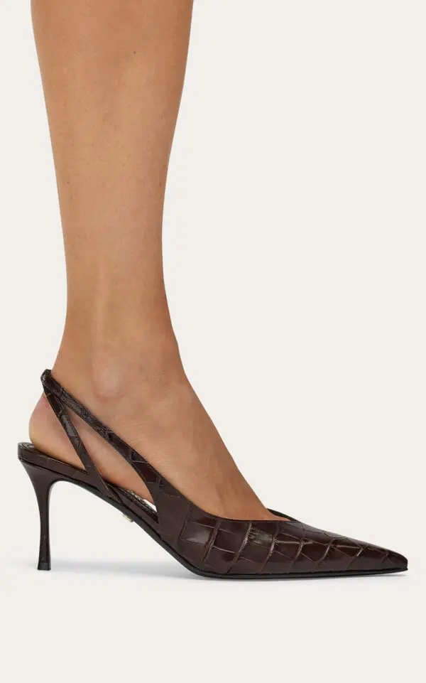 FERRAGAMO Dafne Alligator-embossed Calfskin Leather Slingback Pumps - Brown