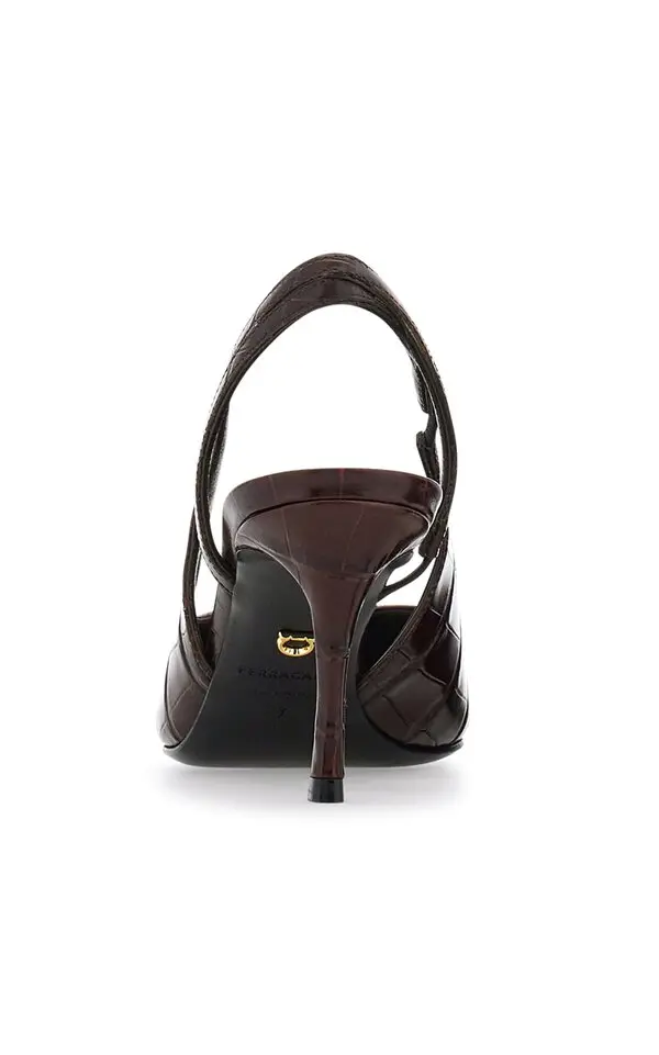 FERRAGAMO Dafne Alligator-embossed Calfskin Leather Slingback Pumps - Brown