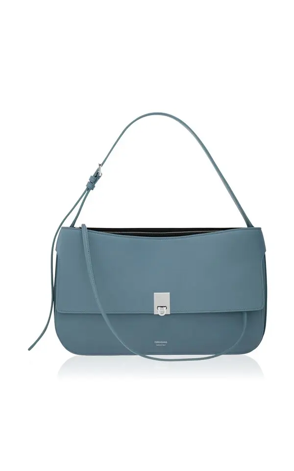 FERRAGAMO Cara Calfskin Leather Shoulder Bag - Blue