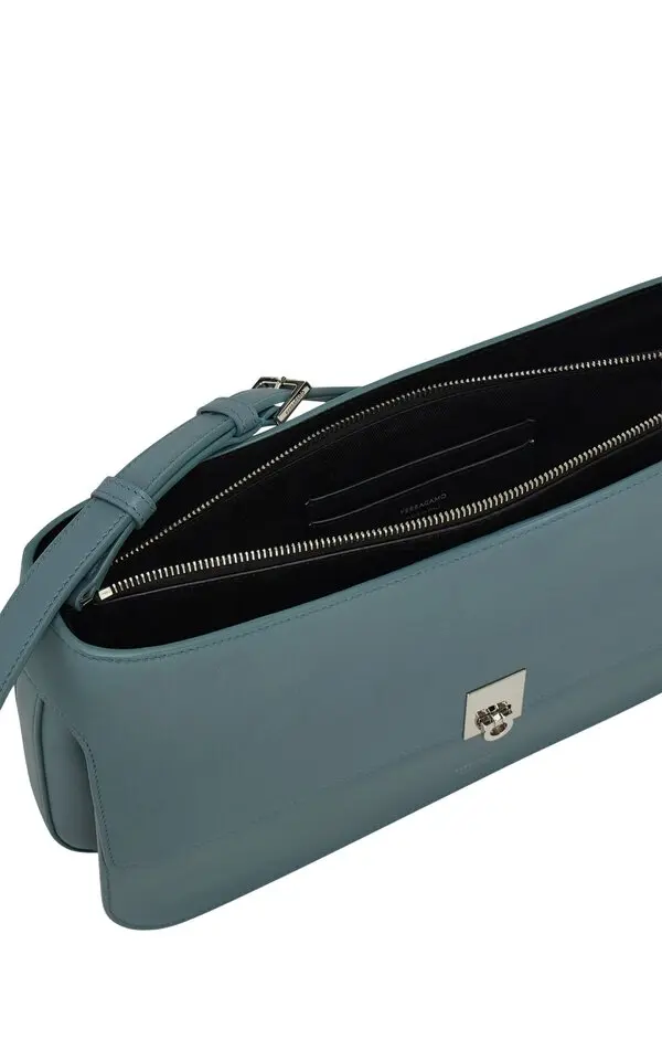 FERRAGAMO Cara Calfskin Leather Shoulder Bag - Blue