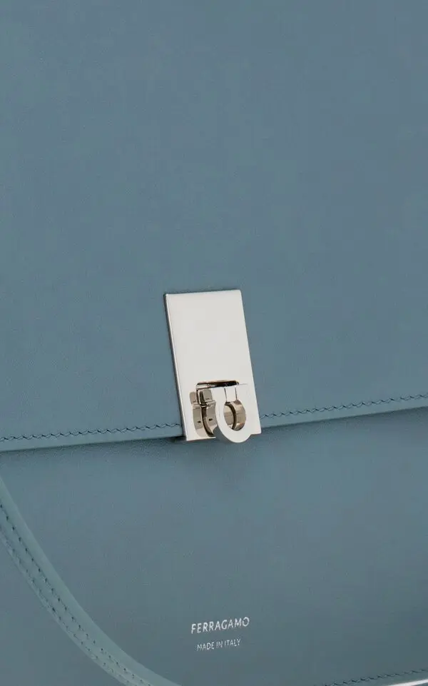 FERRAGAMO Cara Calfskin Leather Shoulder Bag - Blue