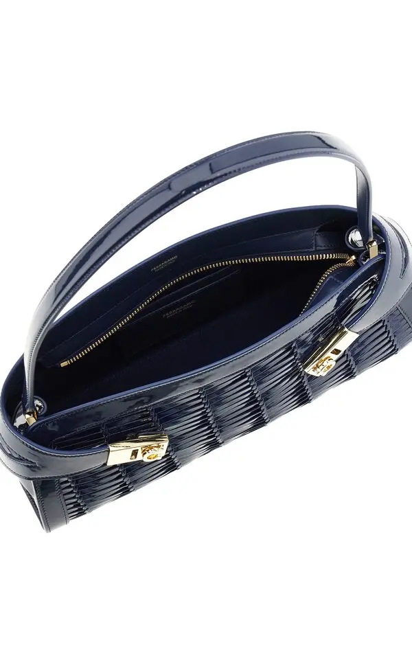FERRAGAMO East-west Hug Woven Calf Leather Shoulder Bag