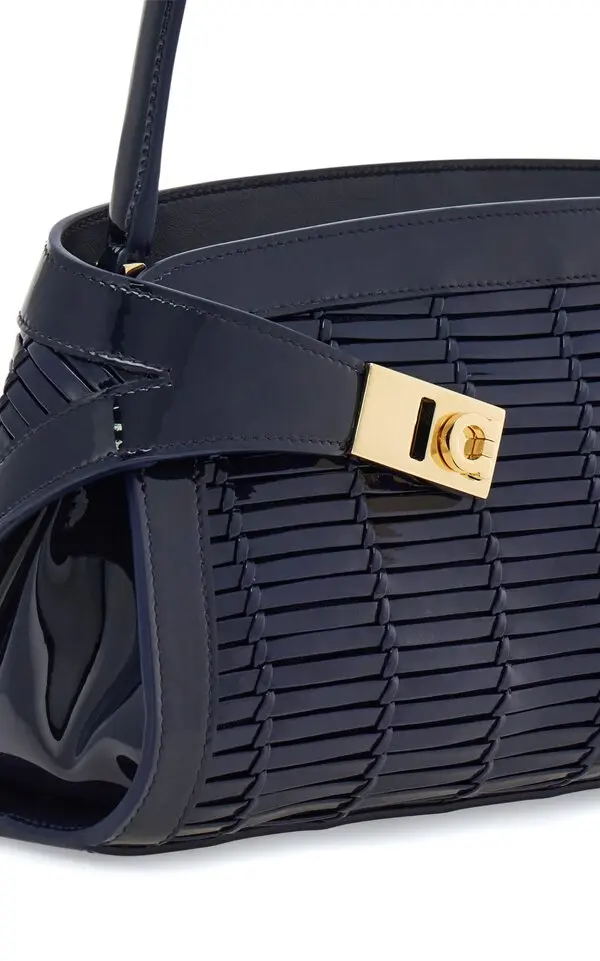 FERRAGAMO East-west Hug Woven Calf Leather Shoulder Bag