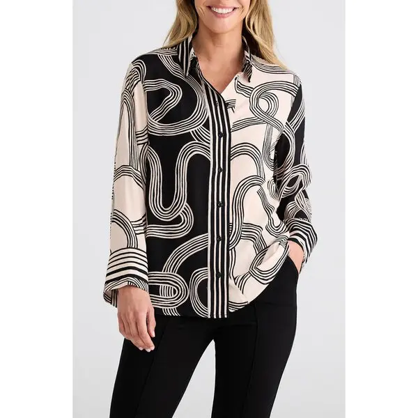 BRAVE+TRUE Lucy Print Button-up Shirt - Ink Lines Multi