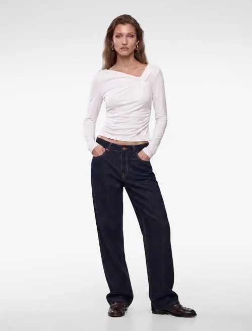 Koton Draped Long Sleeve V-neck Top