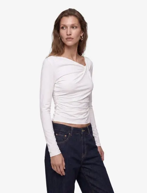 Koton Draped Long Sleeve V-neck Top