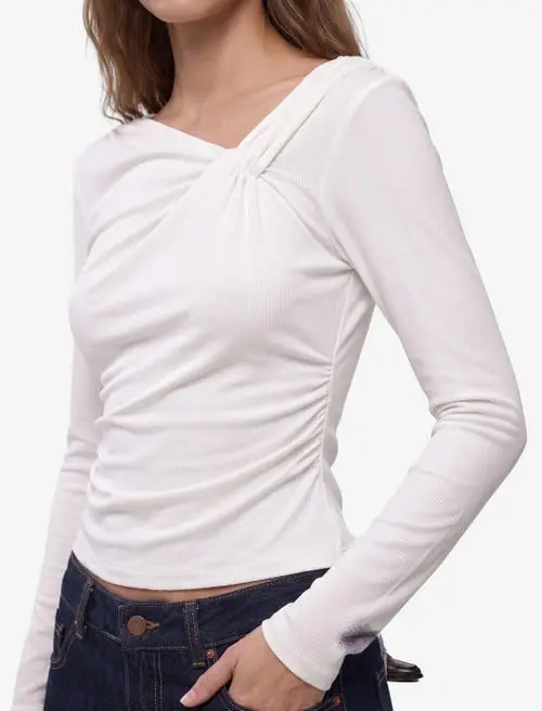Koton Draped Long Sleeve V-neck Top