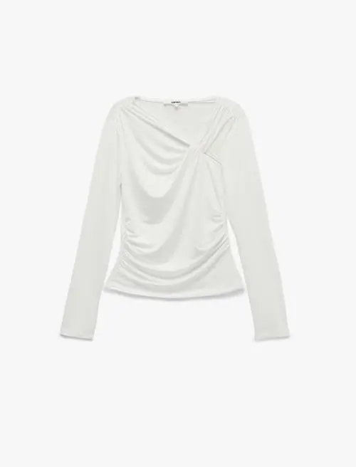 Koton Draped Long Sleeve V-neck Top