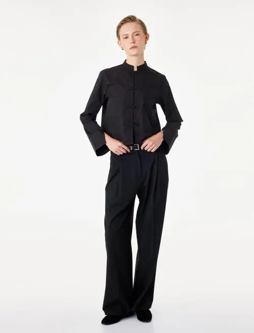 Koton Mandarin Collar Long Sleeve Poplin Shirt With Frog Closure