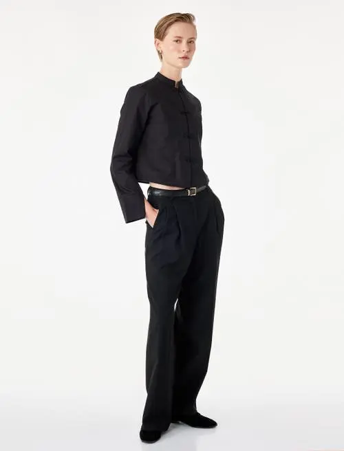 Koton Mandarin Collar Long Sleeve Poplin Shirt With Frog Closure
