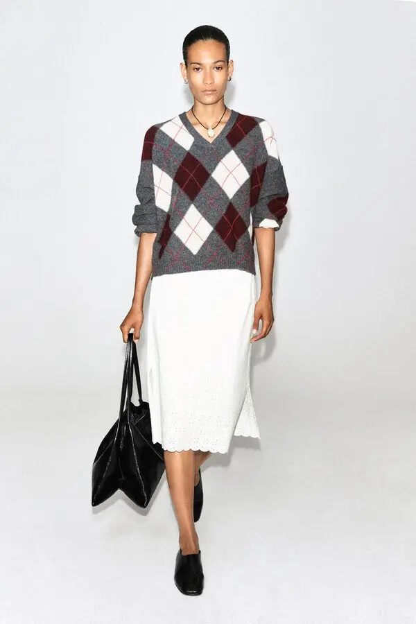 Cos Argyle Wool-alpaca V-neck Sweater - Gray