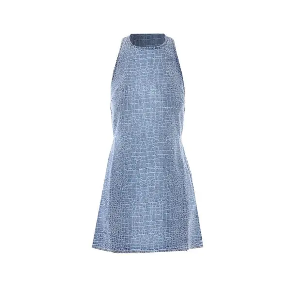 SELF-PORTRAIT Rhinestone Croc Effect Denim Mini Dress