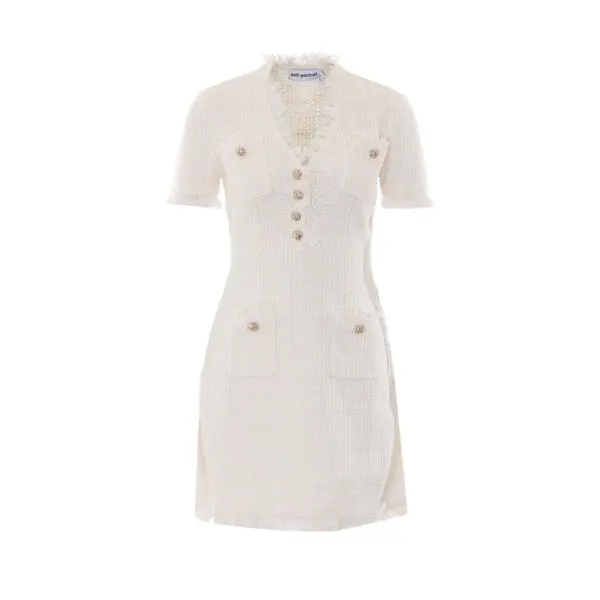 SELF-PORTRAIT Textured Knit Mini Dress - White
