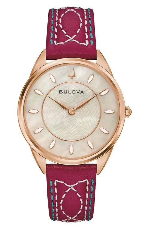 Bulova Stetson Sutton Leather Strap Watch - Red