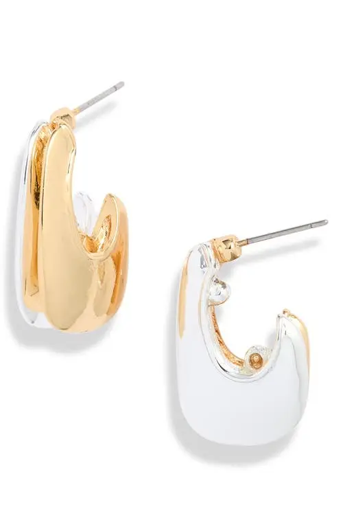 OPEN EDIT Mixed Metal Curved Hoop Earrings