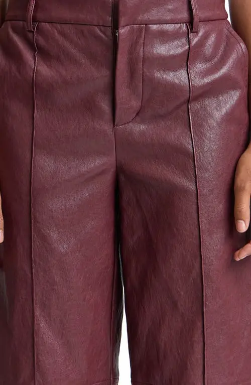 Avec Les Filles Pintuck Faux Leather Trouser Shorts - Wine