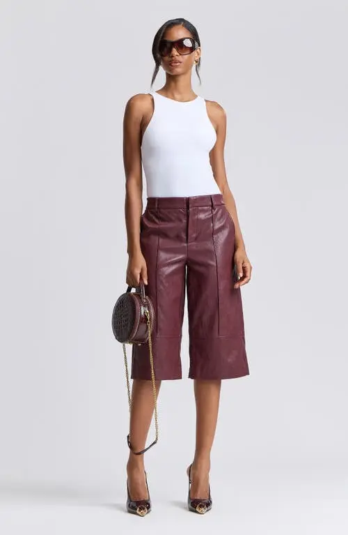 Avec Les Filles Pintuck Faux Leather Trouser Shorts - Wine