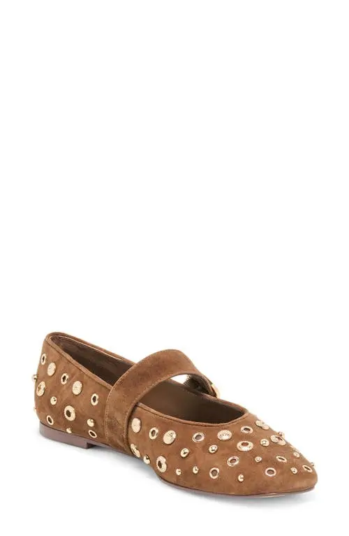 Dolce Vita Mella Stud Leather Mary Jane Flat - Cocoa Suede