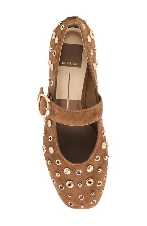 Dolce Vita Mella Stud Leather Mary Jane Flat - Cocoa Suede