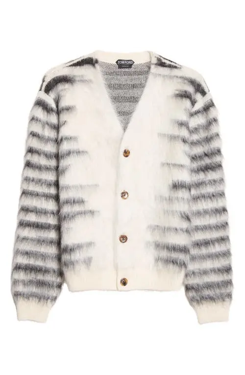 TOM FORD Brushed Stripe Mohair Blend Cardigan