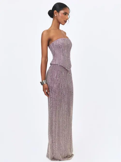 MISS CIRCLE NEW YORK Tosca Crystal Beaded Corset Strapless Peplum Dress