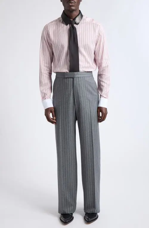 TOM FORD Pinstripe Twill Flannel Wide Leg Pants