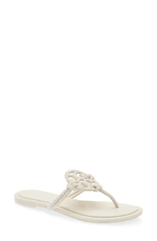 Tory Burch Miller Knotted Embellished Thong Sandal - Light Cream