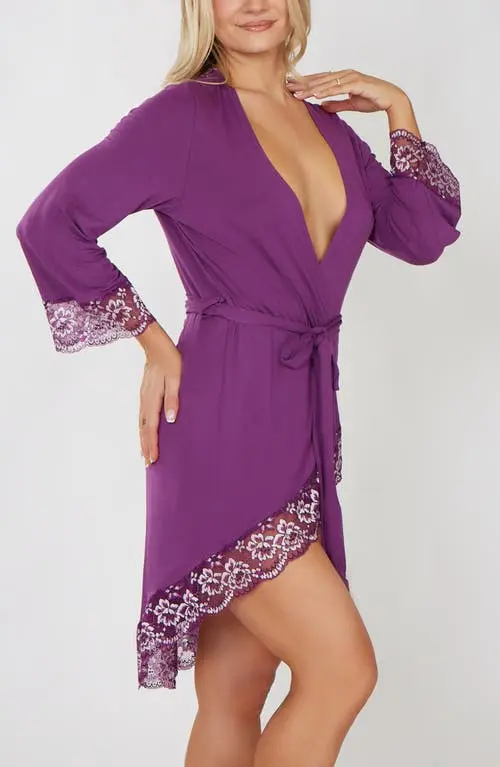 ICOLLECTION Premium Modal High-low Robe With Scalloped Lace