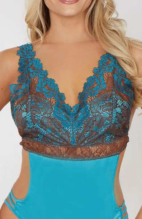 ICOLLECTION Lace Bodice Cutout Stretch Satin Teddy - Capri