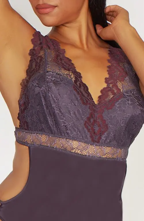 ICOLLECTION Lace Bodice Cutout Stretch Satin Teddy - Magnet