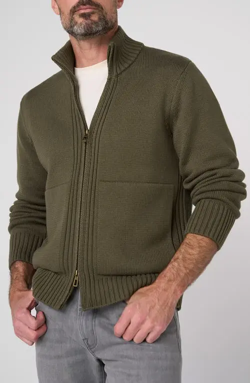 LIVERPOOL Heavyweight Cotton Blend Full Zip Sweater - Olive