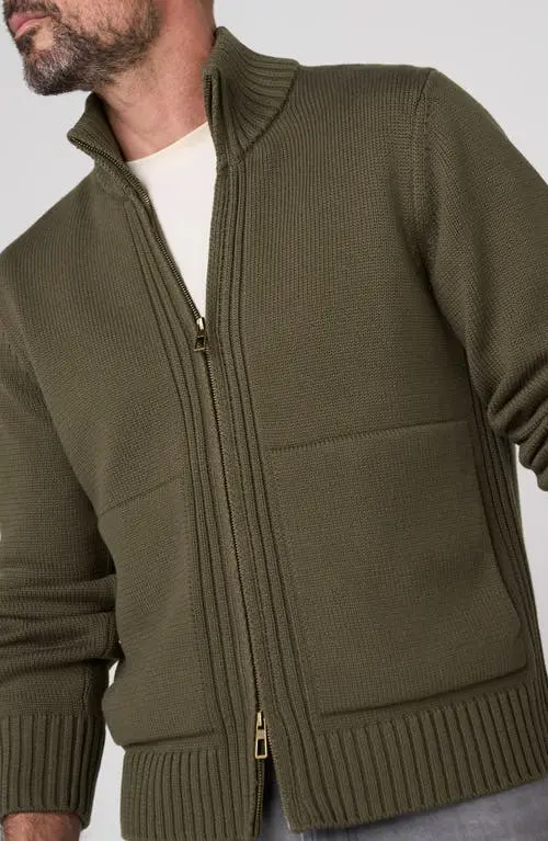 LIVERPOOL Heavyweight Cotton Blend Full Zip Sweater - Olive