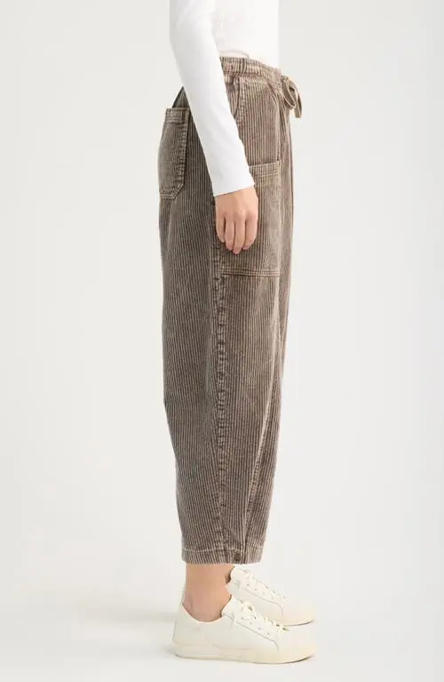 CITY BLUES Pull-on Cotton Corduroy Barrel Leg Cargo Pants