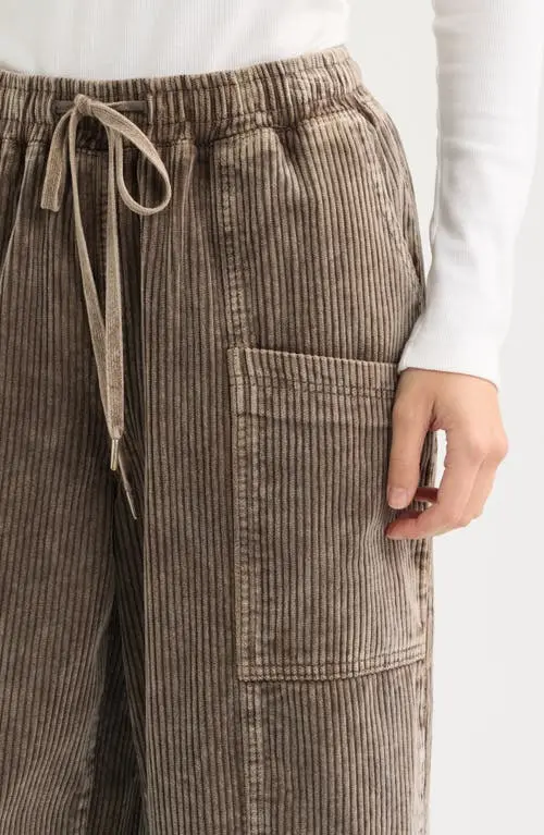 CITY BLUES Pull-on Cotton Corduroy Barrel Leg Cargo Pants
