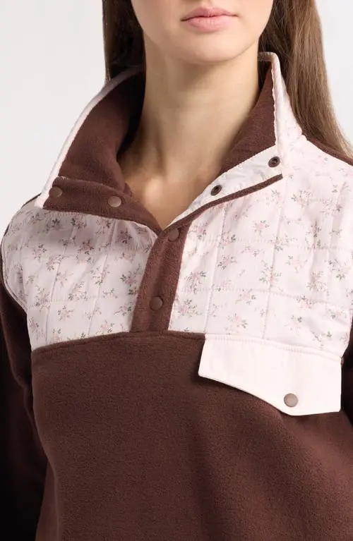 HAPPY CAMP3R Quilted Floral Fleece Henley Pullover