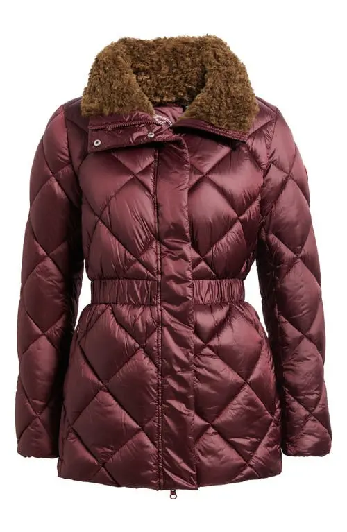 SAVE THE DUCK Mandoline Water Resistant Diamond Quilted Puffer Jacket With Faux Shearling Lining - Wine Red