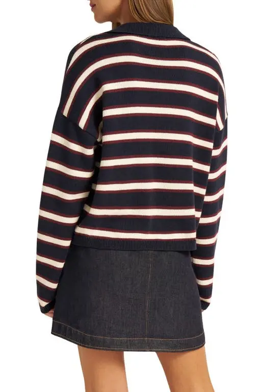 Matty M. Brey Striped Henley Sweater - Navy/wine