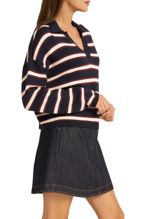 Matty M. Brey Striped Henley Sweater - Navy/wine