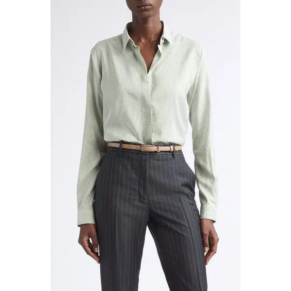 TOM FORD Stripe Silk Button-up Shirt - Green/off White