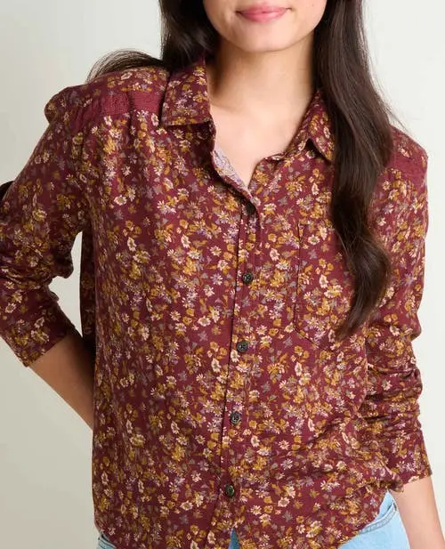 TOAD & CO Manzana Boxy Long Sleeve Shirt - Malbec Print