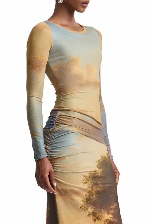 Avec Les Filles Landscape Print Mesh Midi Dress