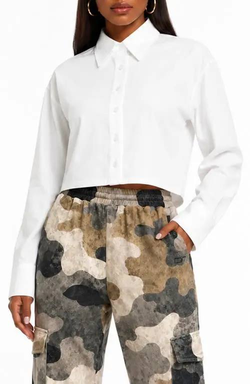 DAI MODA Long Sleeve Button Down Cropped Shirt