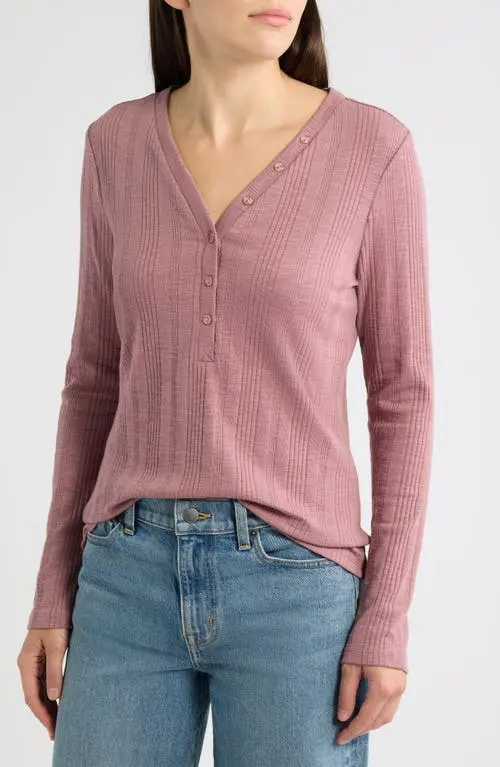 Bobeau Rib Henley Top
