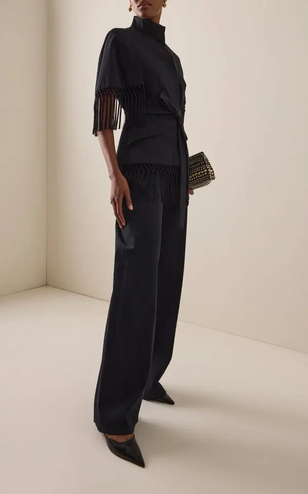 Lela Rose Stretch Cotton Fringed Cape