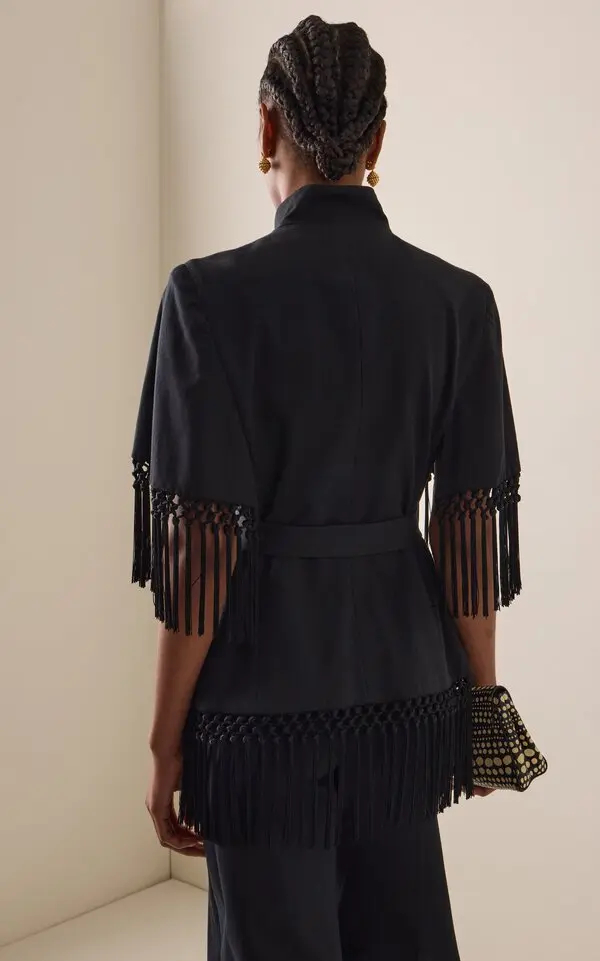 Lela Rose Stretch Cotton Fringed Cape