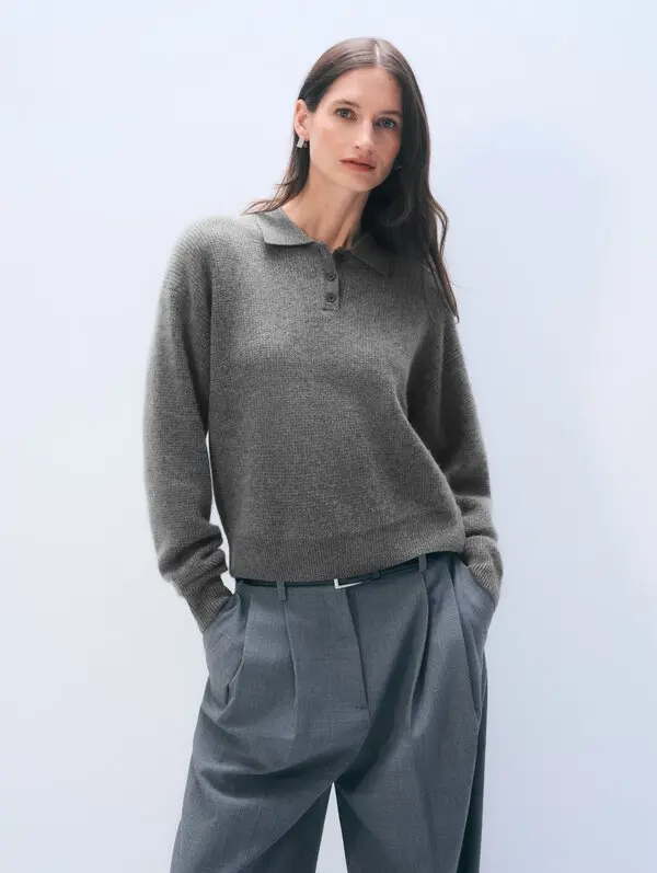 WHITE & WARREN Cashmere Waffle Polo Sweater In Size